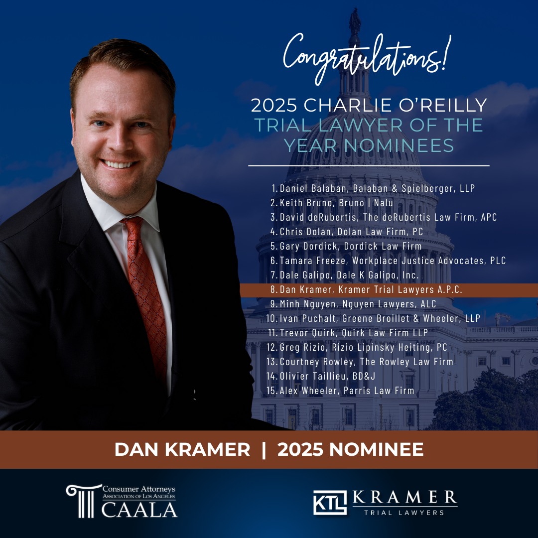 Dan Kramer Nominated for the 2025 Charlie O'Reilly Trial Lawyer of the Year Award - Kramer Law