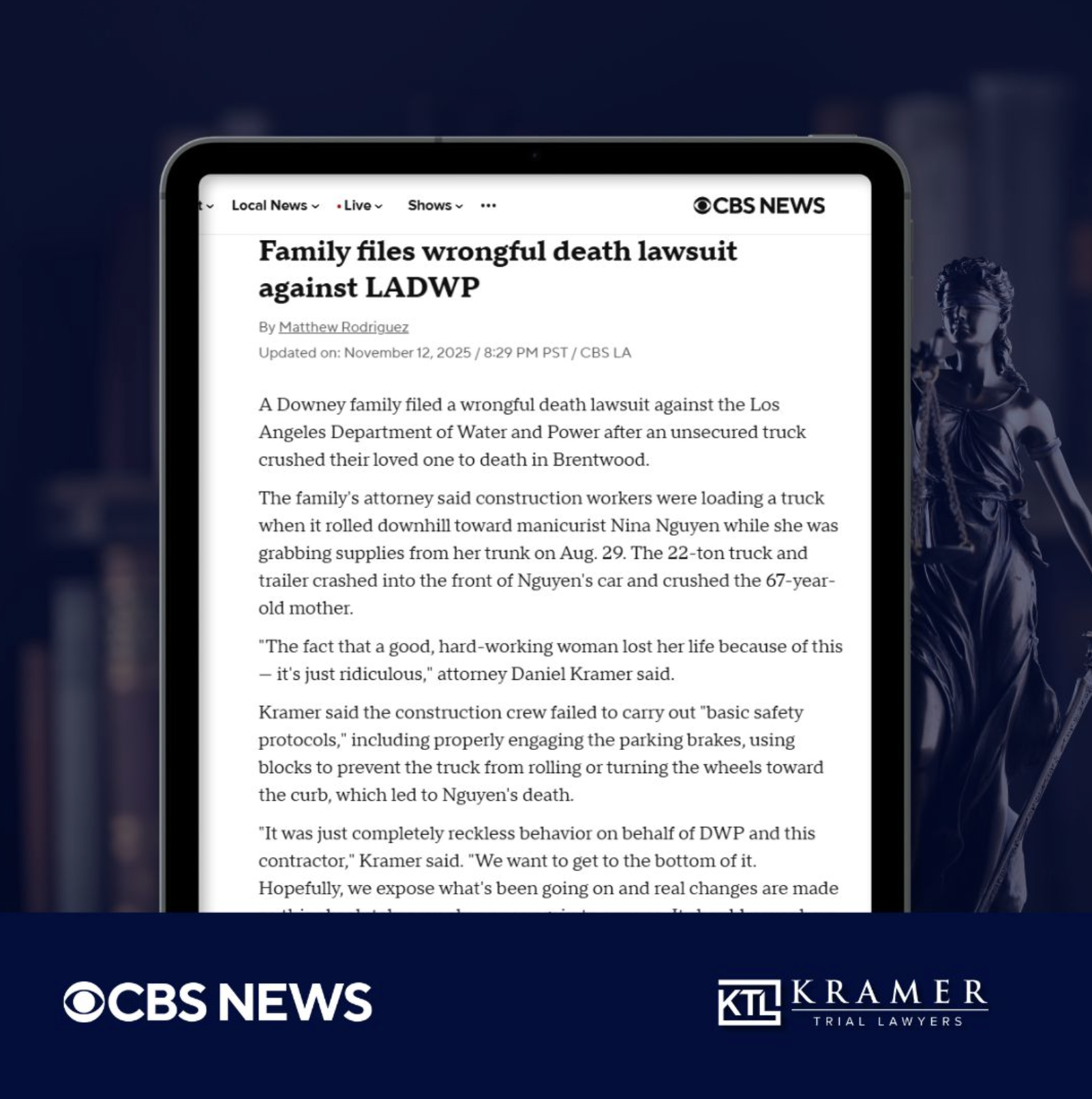 Wrongful Death Lawsuit Filed Against LADWP | Kramer Trial Lawyers